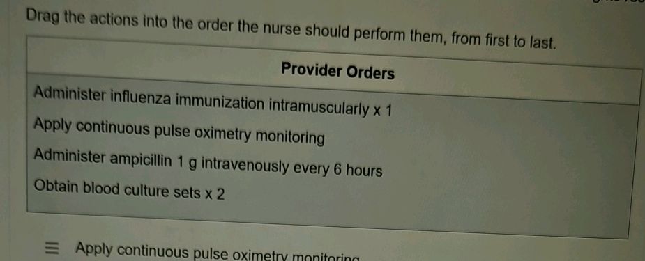 Drag the actions into the order the nurse | StudyX