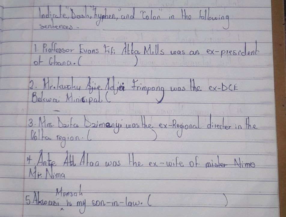 Indicate, Dash, hyphen, and Colon in the | StudyX