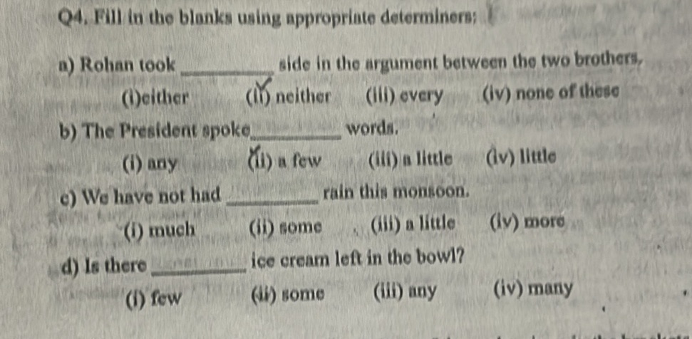 Q4. Fill in the blanks using appropriate | StudyX