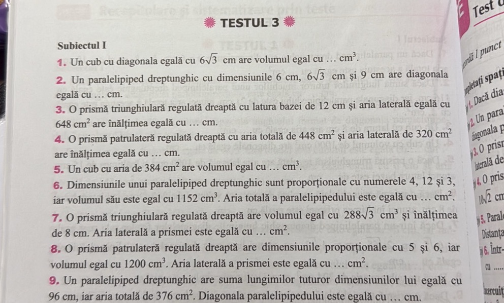 1. Un cub cu diagonala egală cu $6 {3}$ cm | StudyX
