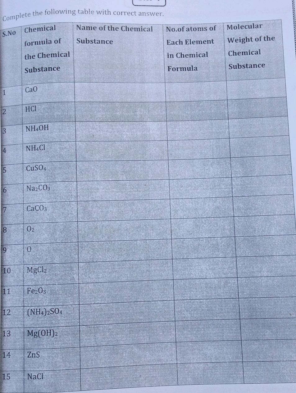 Complete the following table with correct | StudyX