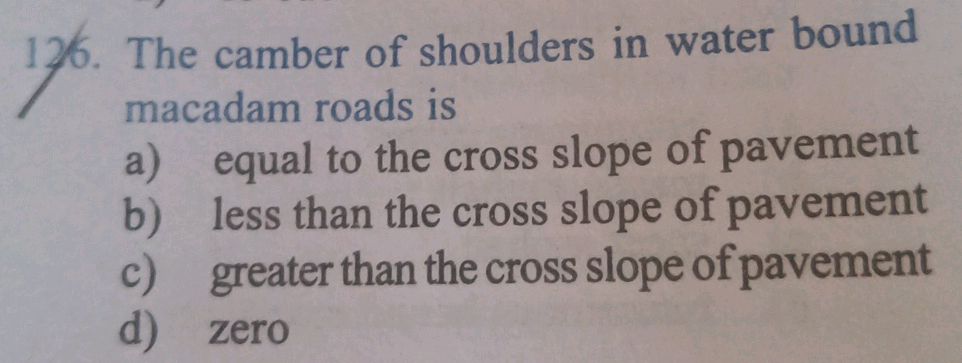 126. The camber of shoulders in water bound | StudyX