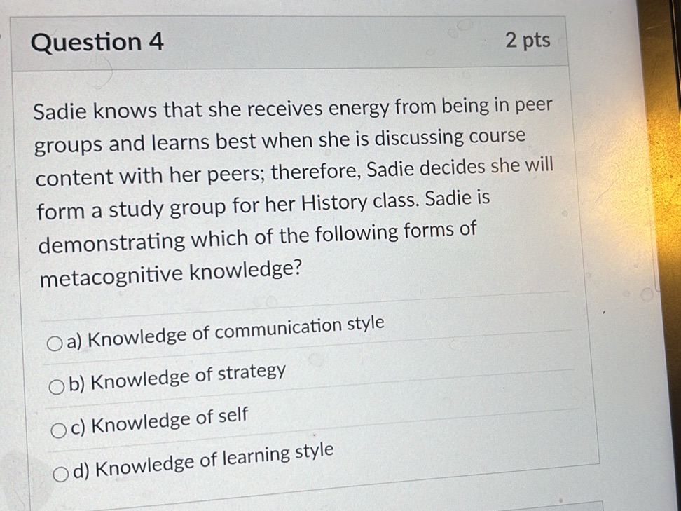 Sadie knows that she receives energy from | StudyX