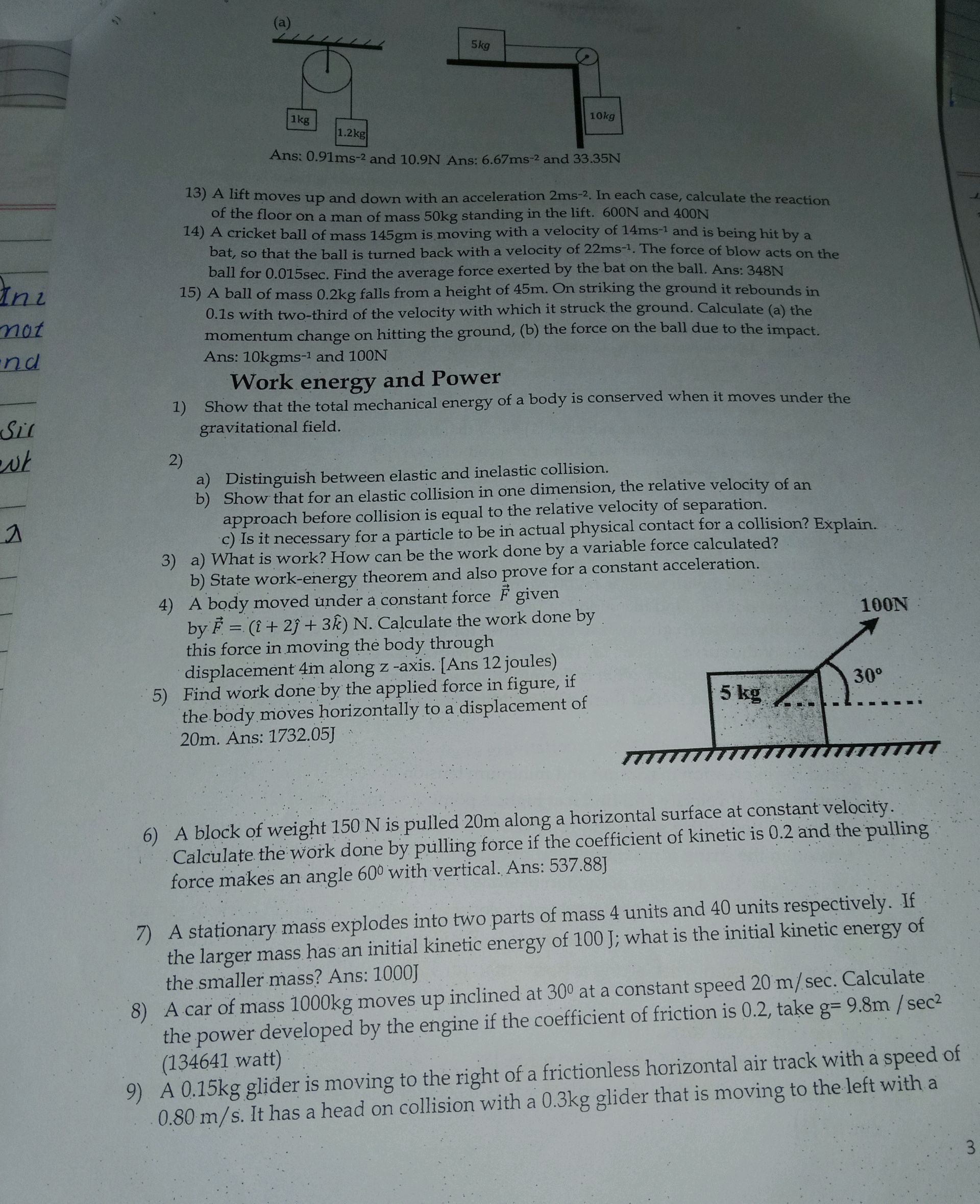 5) Find work done by the applied force in | StudyX