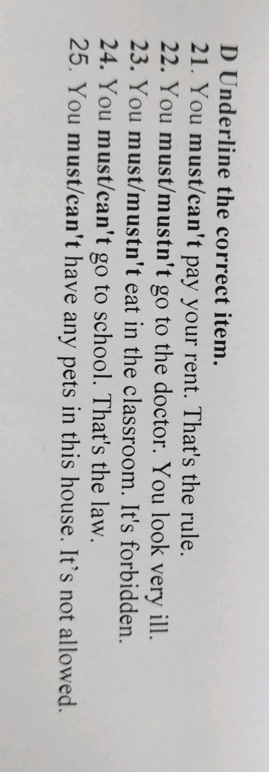 D Underline the correct item. 21. You | StudyX