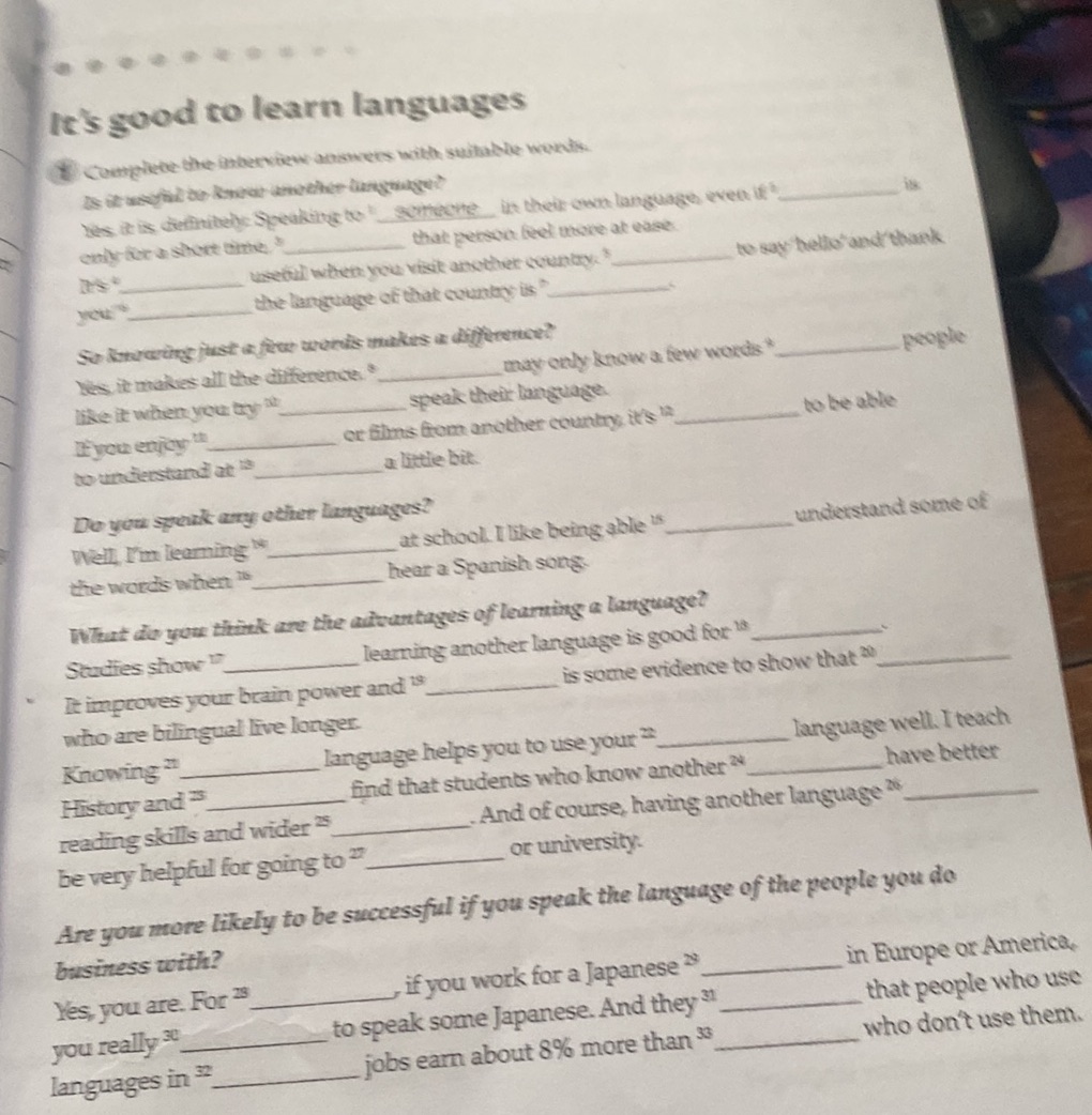 Complete the interview answers with suitable | StudyX