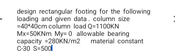 design rectangular footing for the following | StudyX