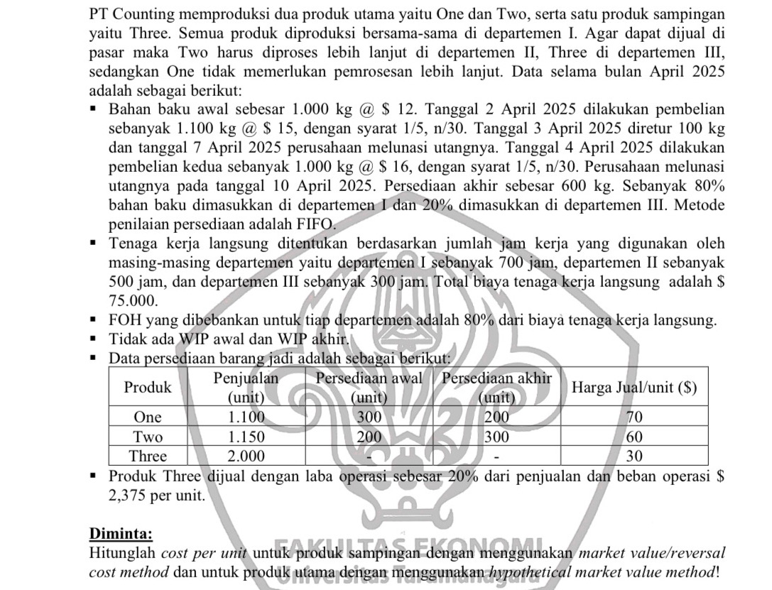 PT Counting memproduksi dua produk utama | StudyX