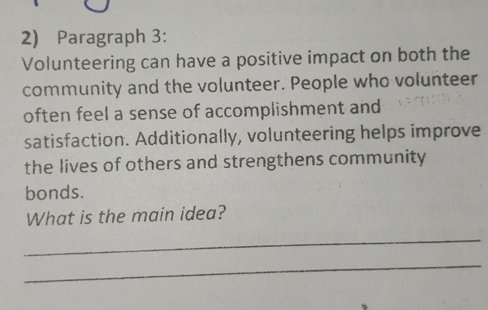 2) Paragraph 3: Volunteering can have a | StudyX