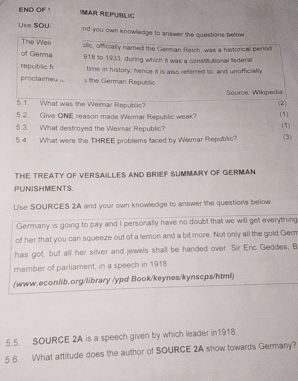5.1. What was the Weimar Republic? 5.2. | StudyX