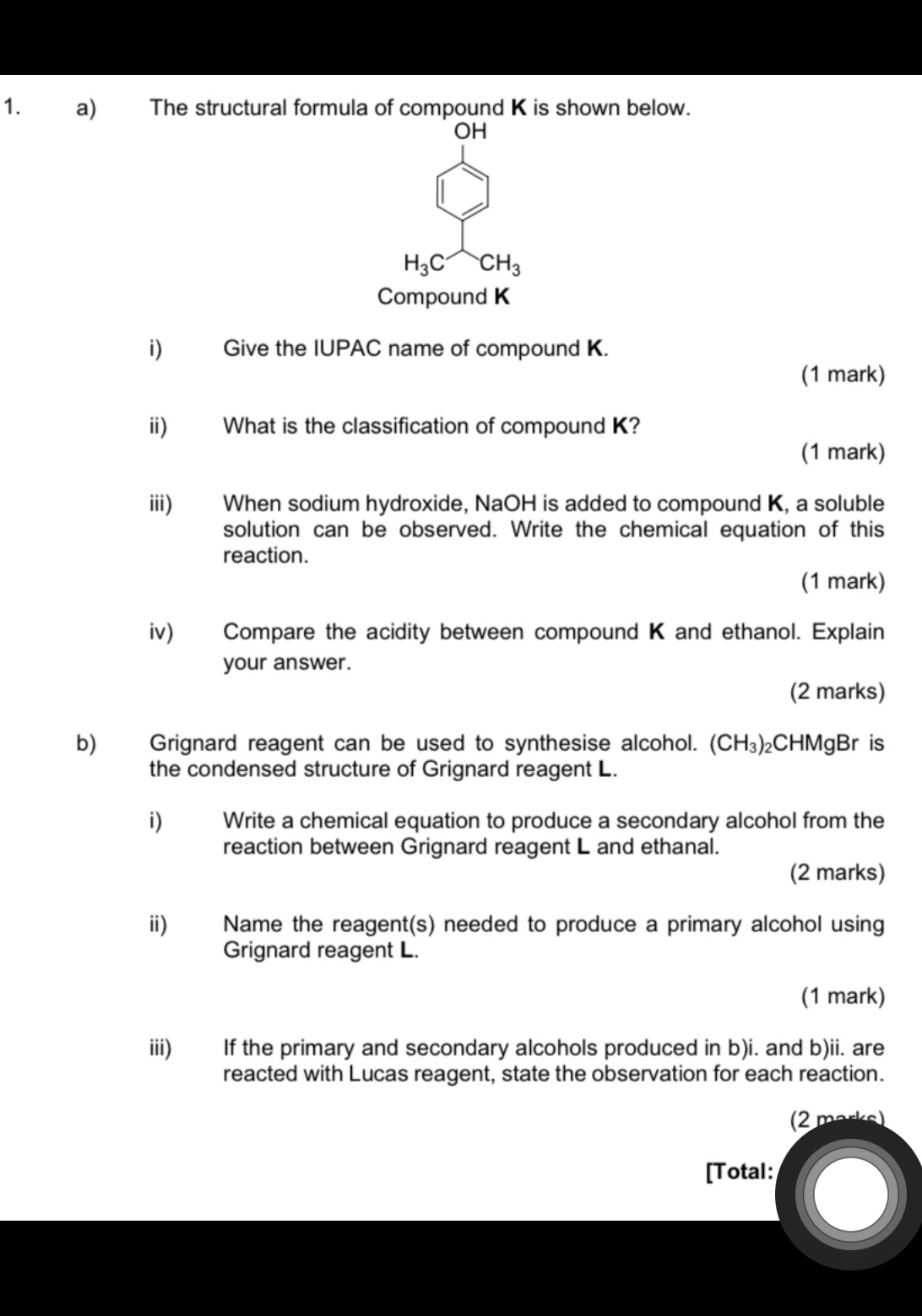 1. a) The structural formula of compound K | StudyX
