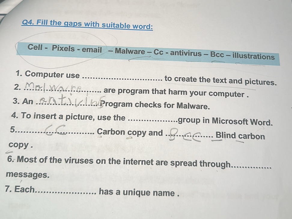 Q4. Fill the gaps with suitable word: Cell | StudyX