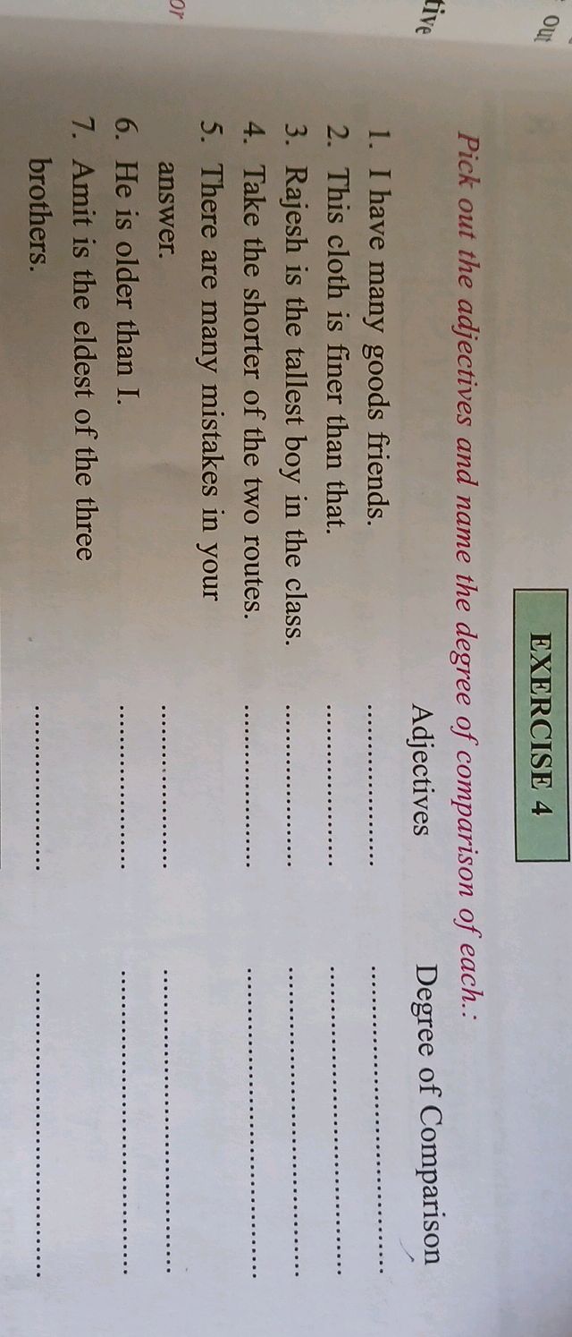 Pick out the adjectives and name the degree | StudyX