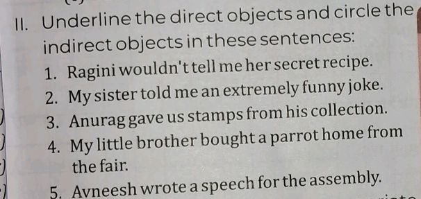 II. Underline the direct objects and circle | StudyX