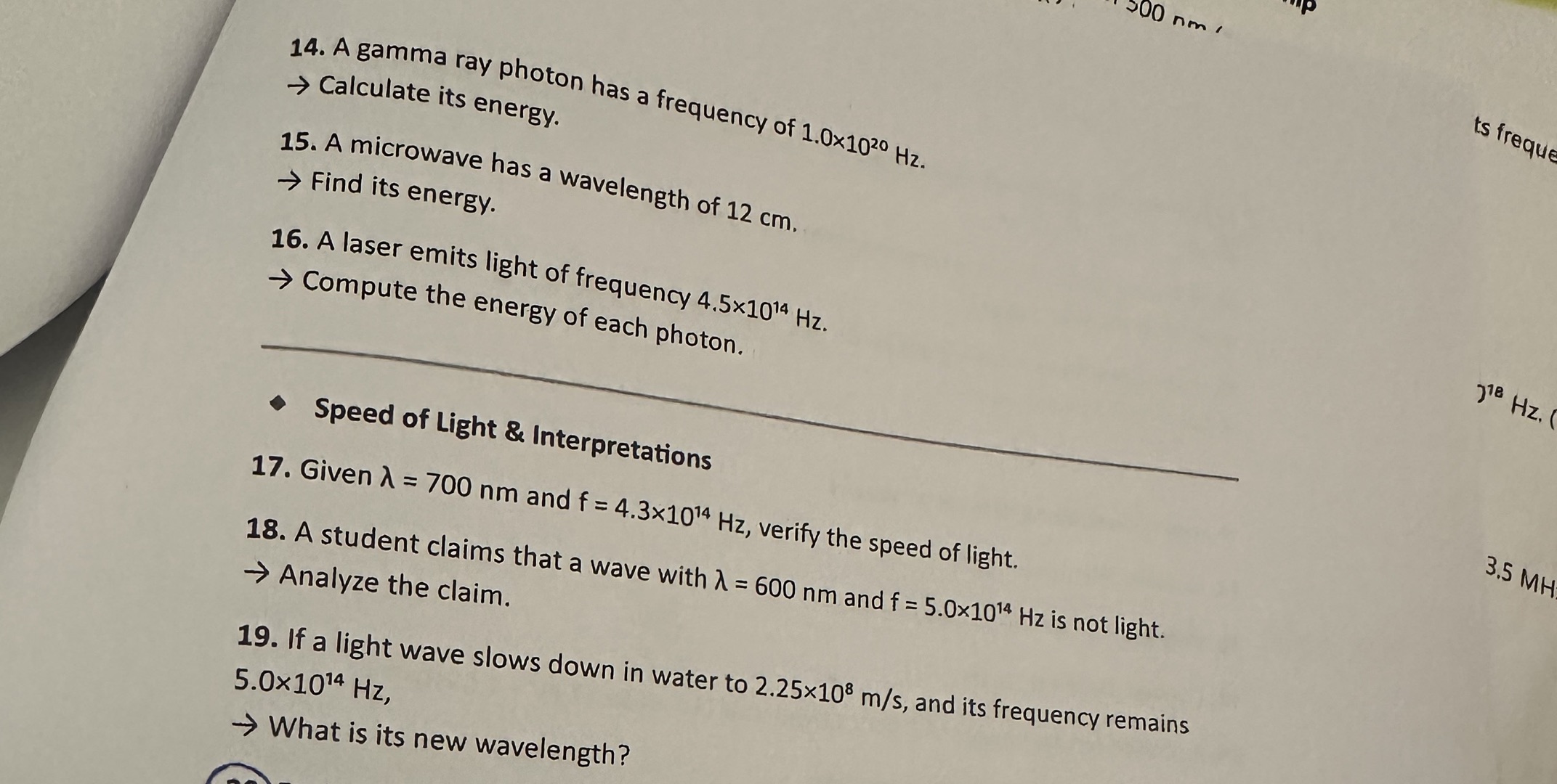 14. A gamma ray photon has a frequency of | StudyX