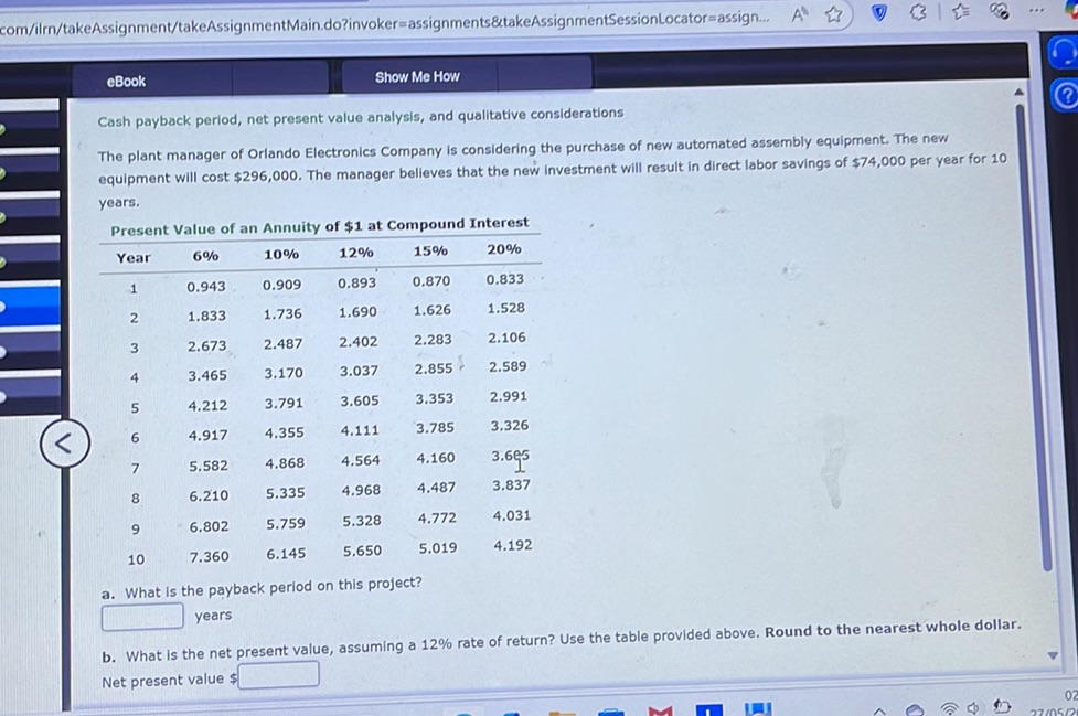 Cash payback period, net present value | StudyX
