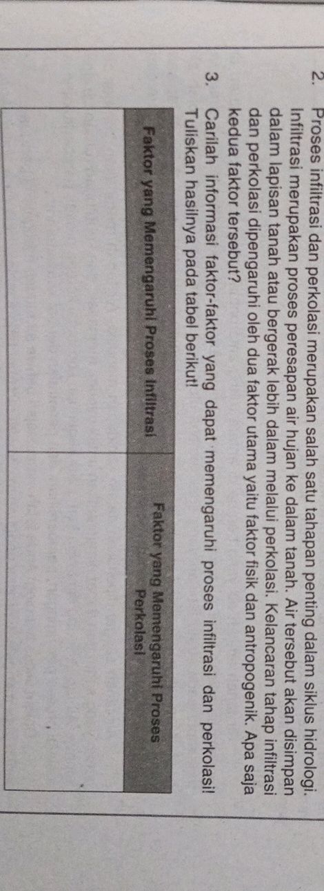 2. Proses infiltrasi dan perkolasi merupakan | StudyX