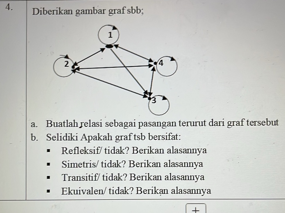 4. Diberikan gambar graf sbb; ``` (Image of | StudyX