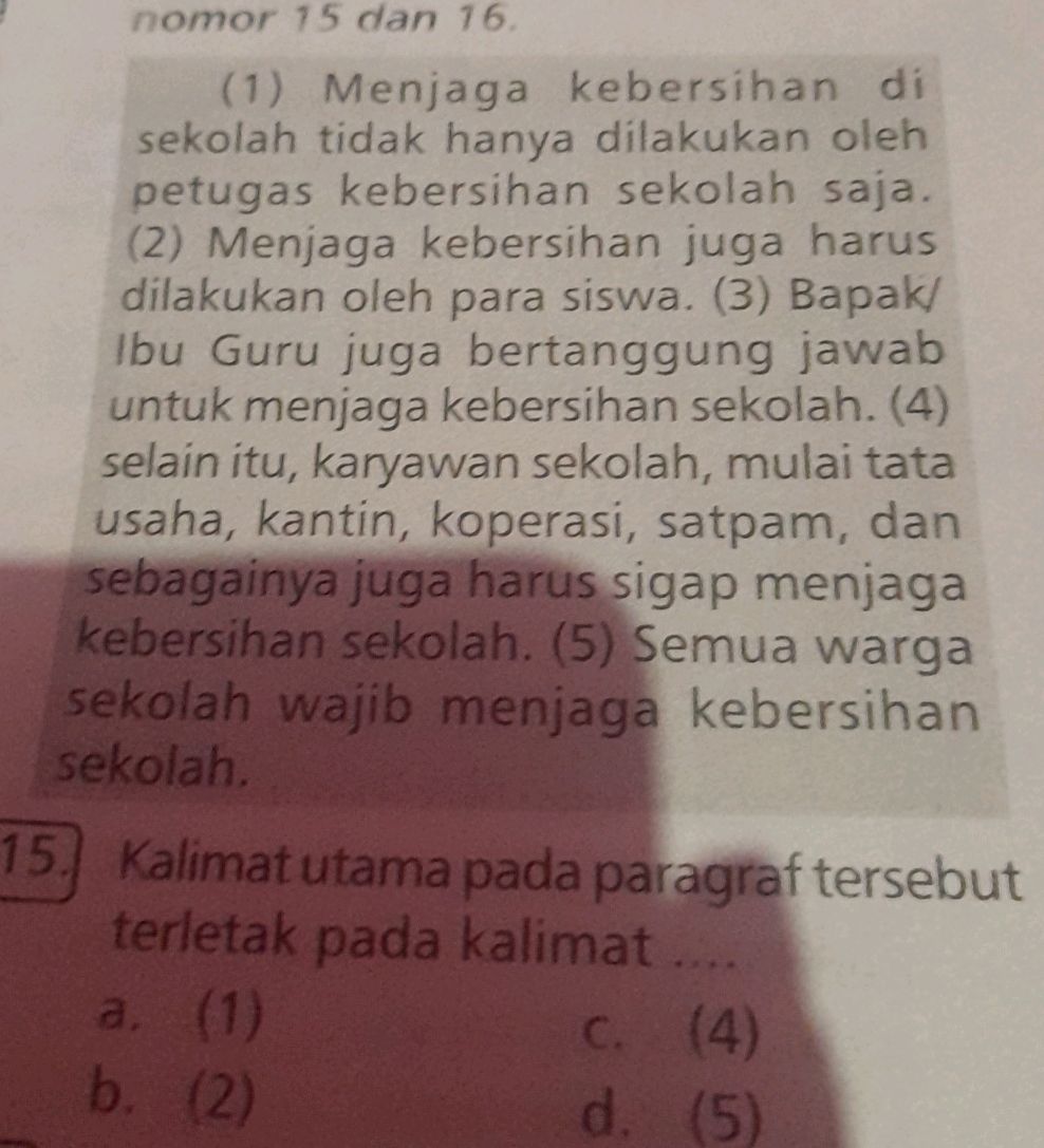 15. Kalimat utama pada paragraf tersebut | StudyX