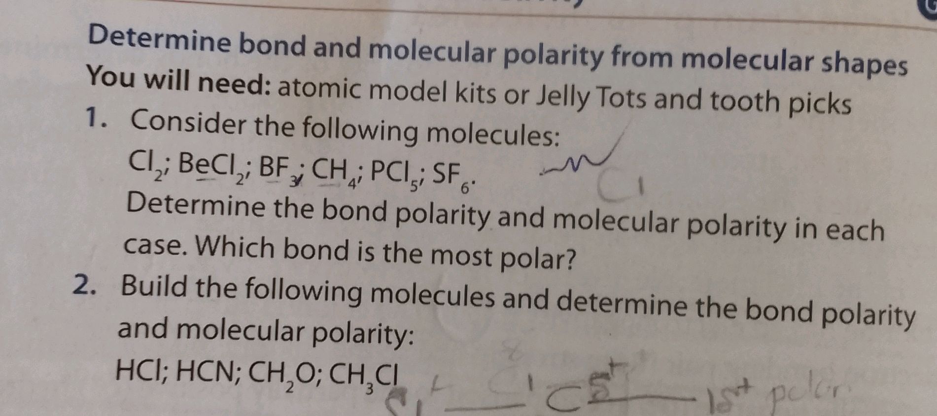 Determine bond and molecular polarity from | StudyX