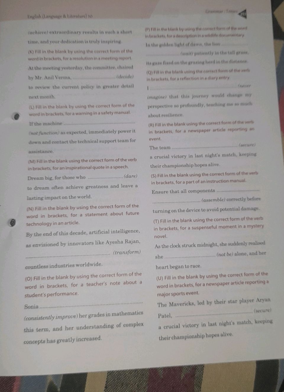 (K) Fill in the blank by using the correct | StudyX