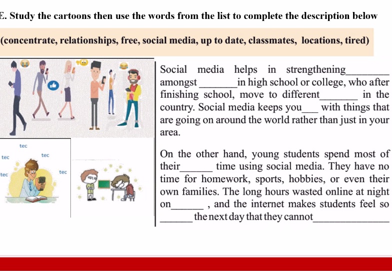E. Study the cartoons then use the words | StudyX