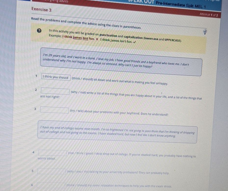 Read the problems and complete the advice | StudyX