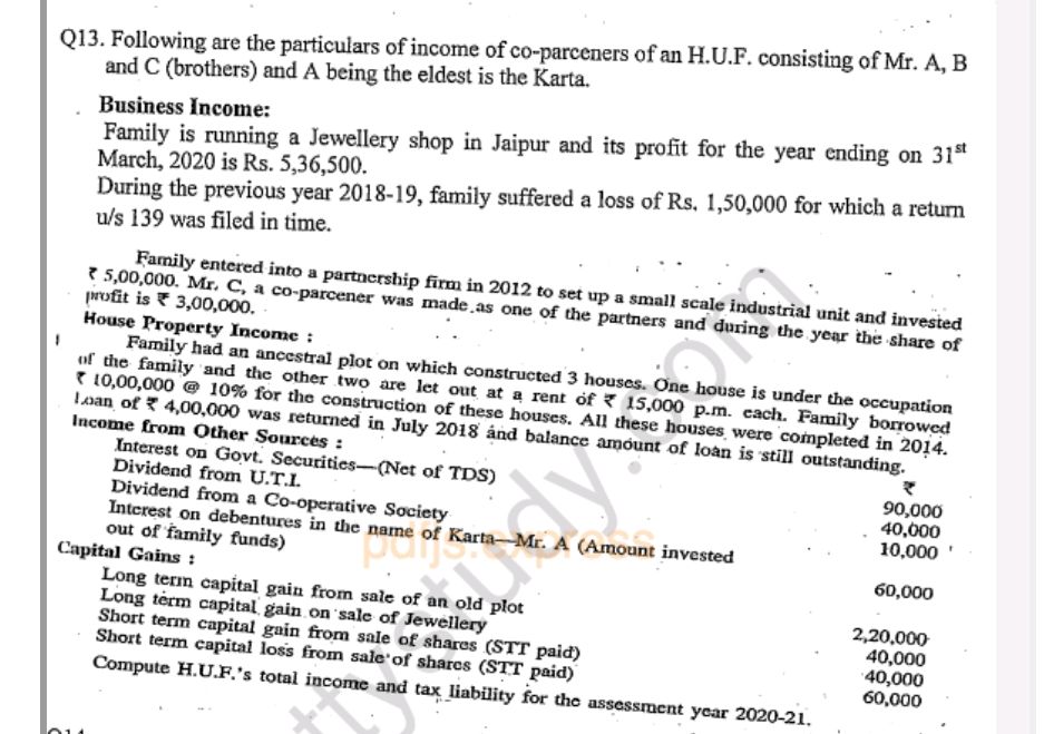 Q13. Following are the particulars of income | StudyX