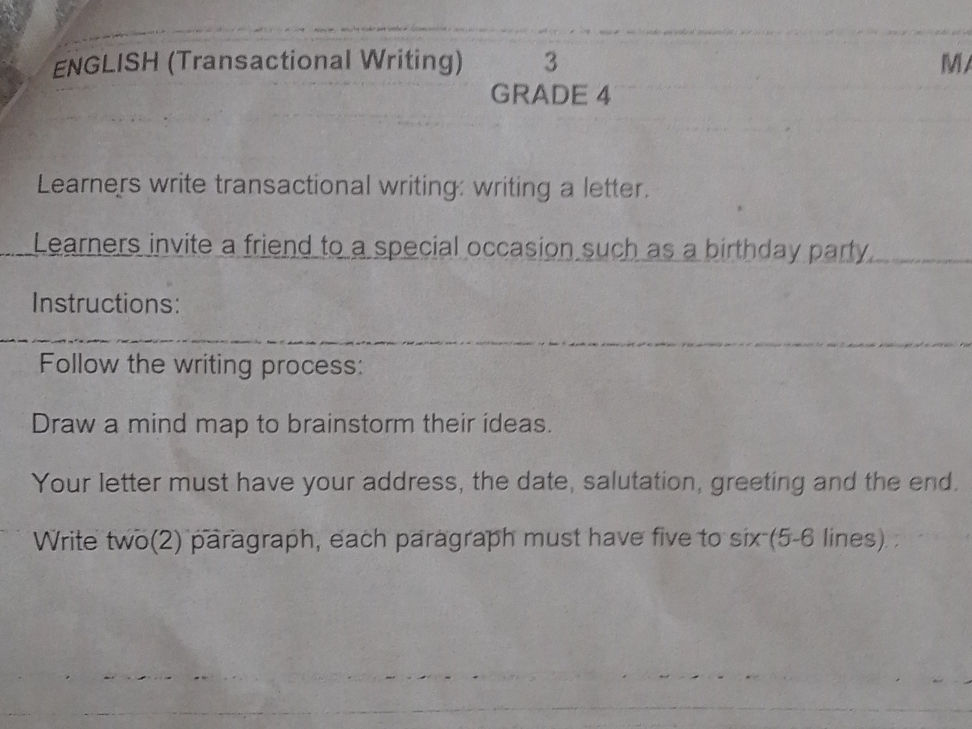 Learners write transactional writing: | StudyX