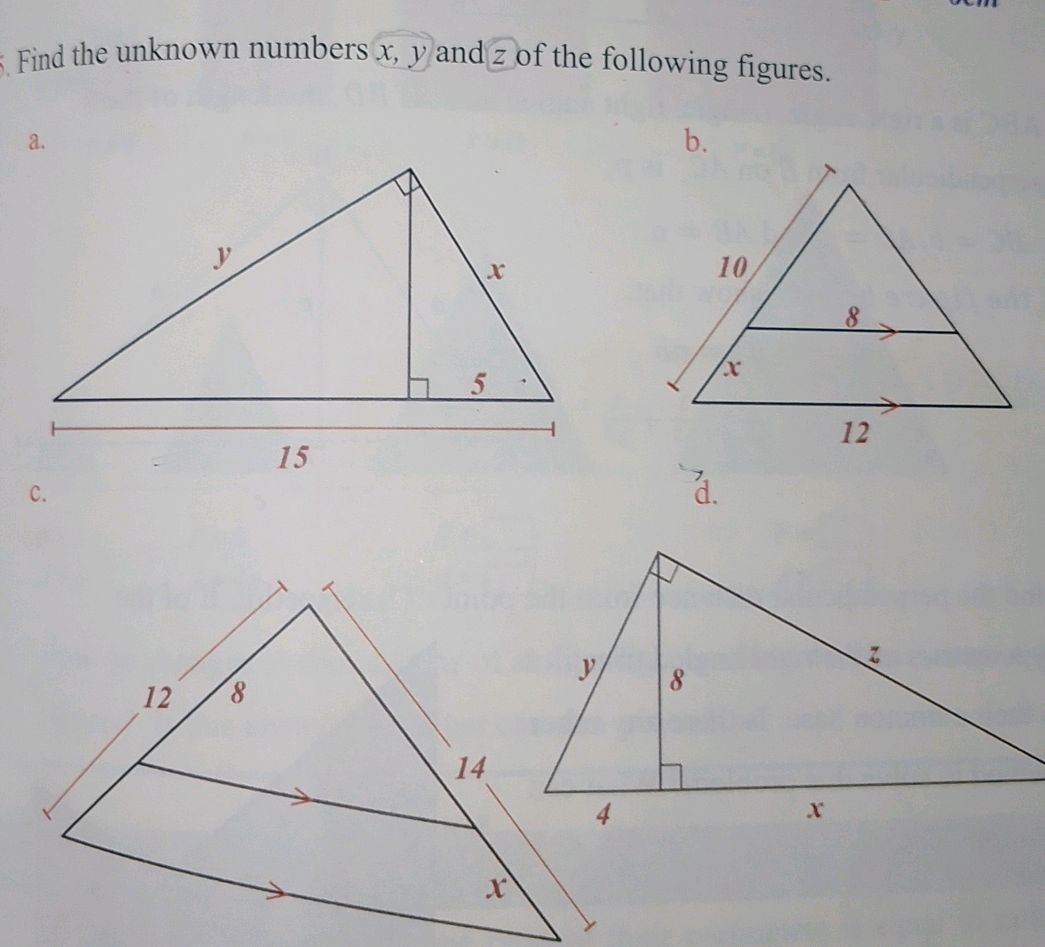 5. Find the unknown numbers x, y and z of | StudyX