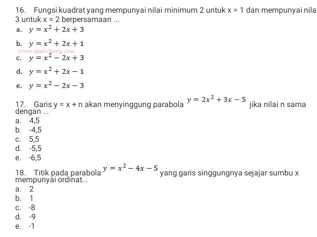 16. Fungsi kuadrat yang mempunyai nilai | StudyX