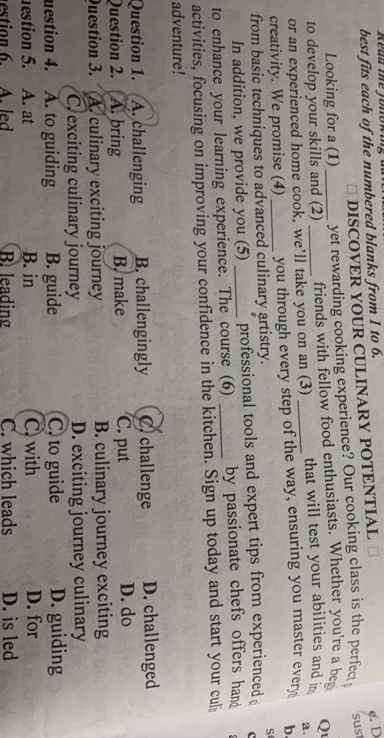 Read the following advertisement and choose | StudyX