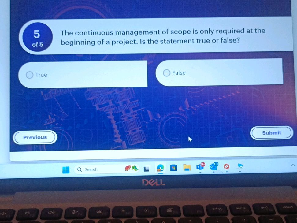 The continuous management of scope is only | StudyX