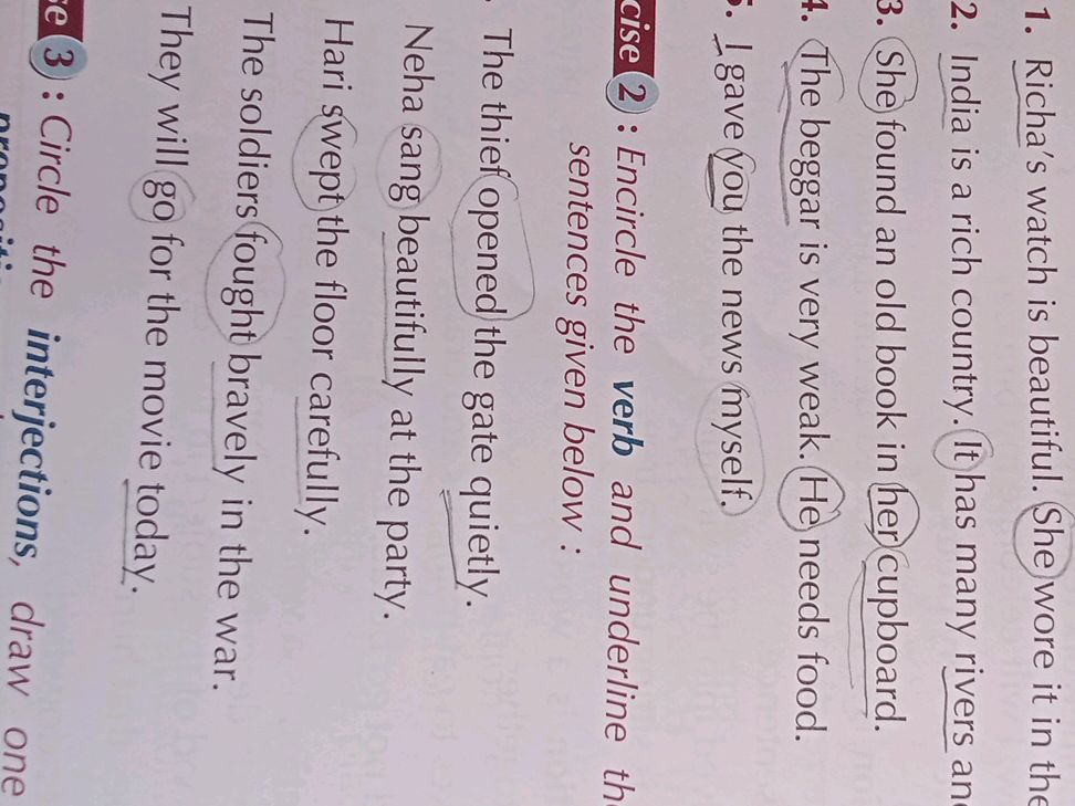 Exercise 2: Encircle the verb and underline | StudyX