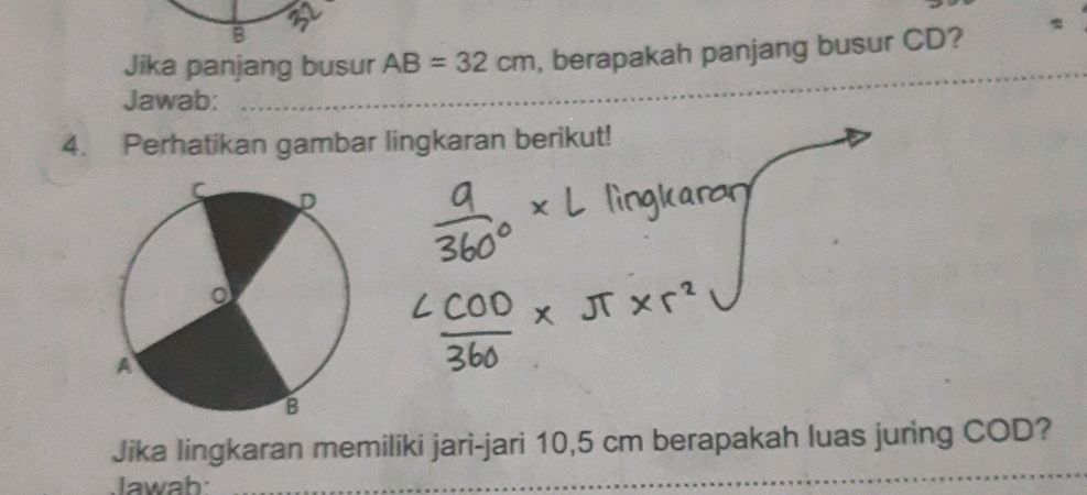 Jika panjang busur AB = 32 cm, berapakah | StudyX