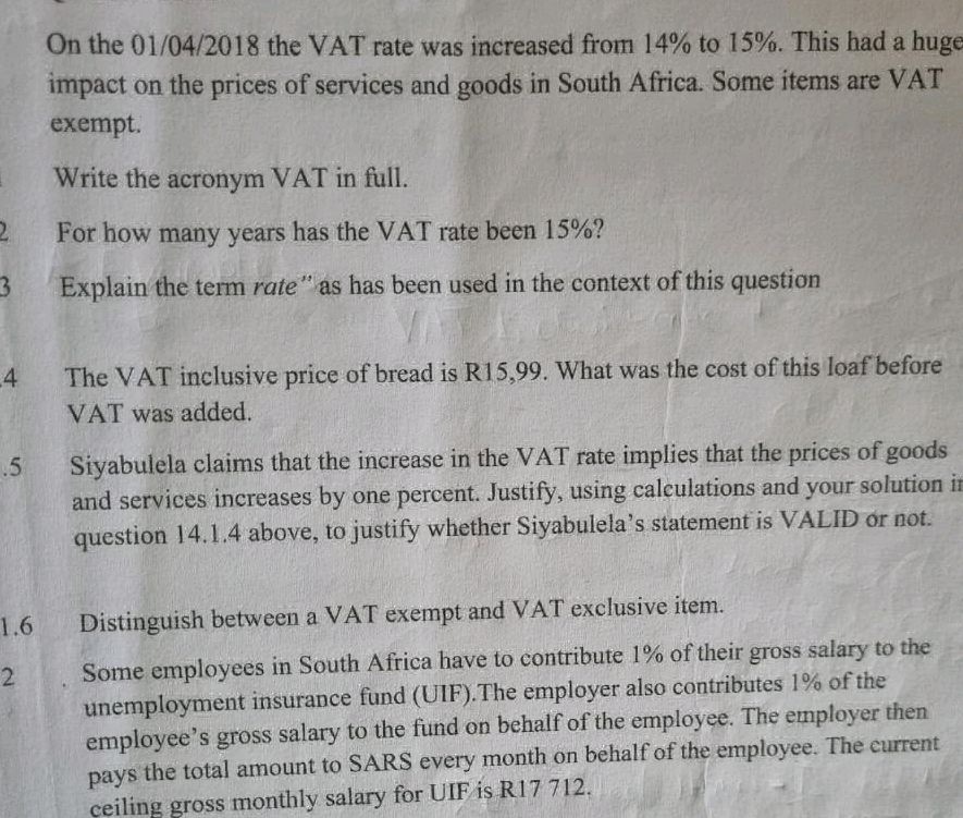 On the 01/04/2018 the VAT rate was increased | StudyX