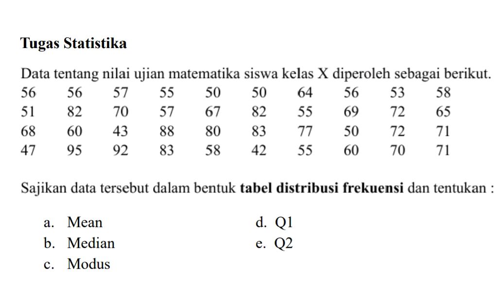 Data tentang nilai ujian matematika siswa | StudyX