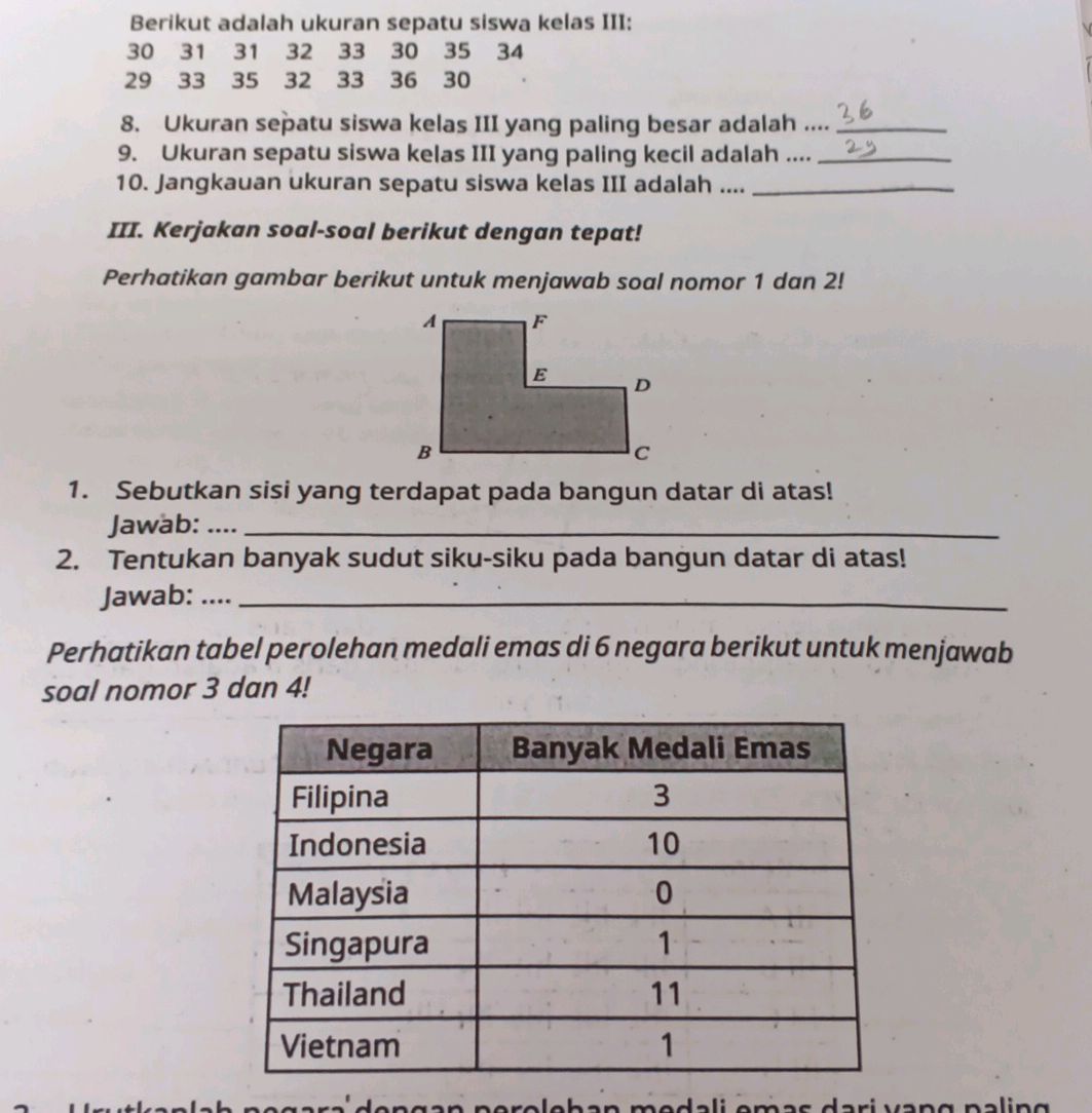 8. Ukuran sepatu siswa kelas III yang paling | StudyX