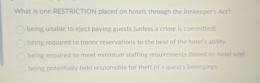 What is one RESTRICTION placed on hotels | StudyX