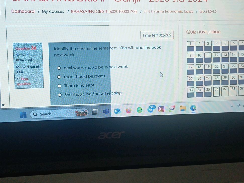 Identify the error in the sentence: "She | StudyX