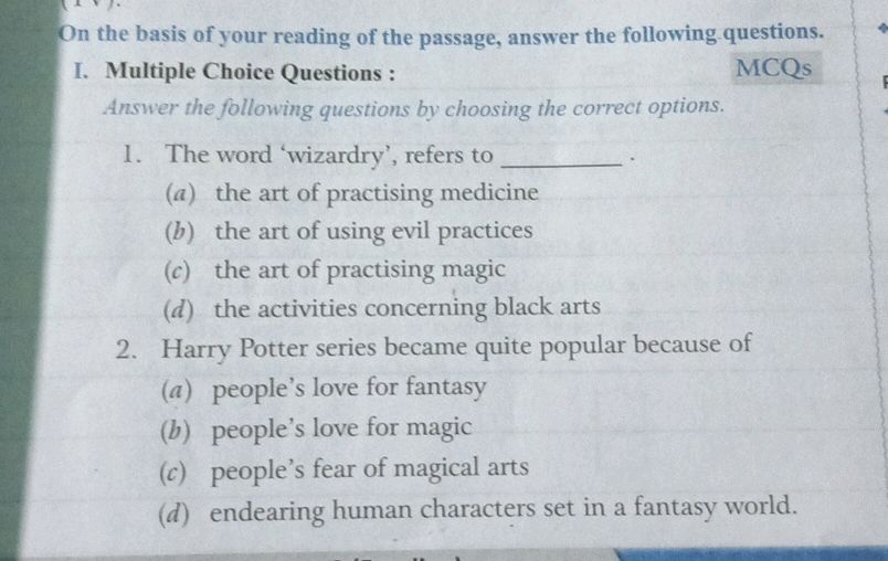 1. The word 'wizardry', refers to (a) the | StudyX