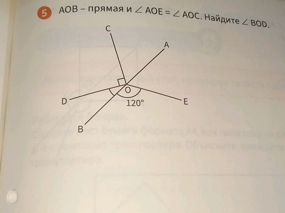 5 АОВ - прямая и ∠ AOE = ∠ AOC. Найдите ∠ | StudyX