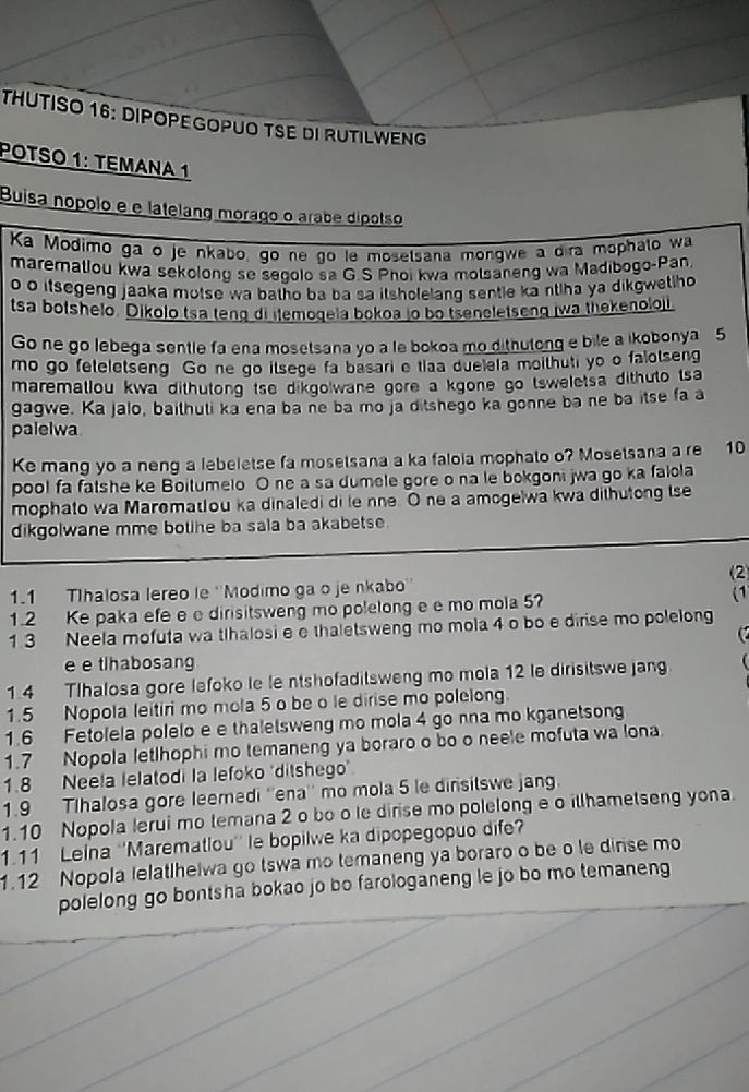 1. Tlhalosa lereo le "Modimo ga o je nkabo" | StudyX