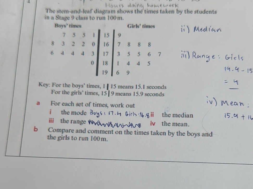 The stem-and-leaf diagram shows the times | StudyX