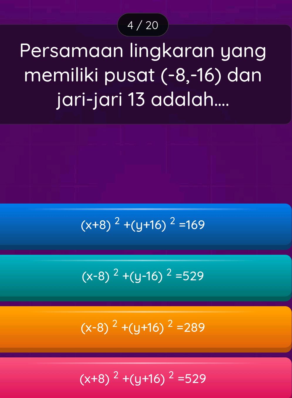 Persamaan lingkaran yang memiliki pusat | StudyX