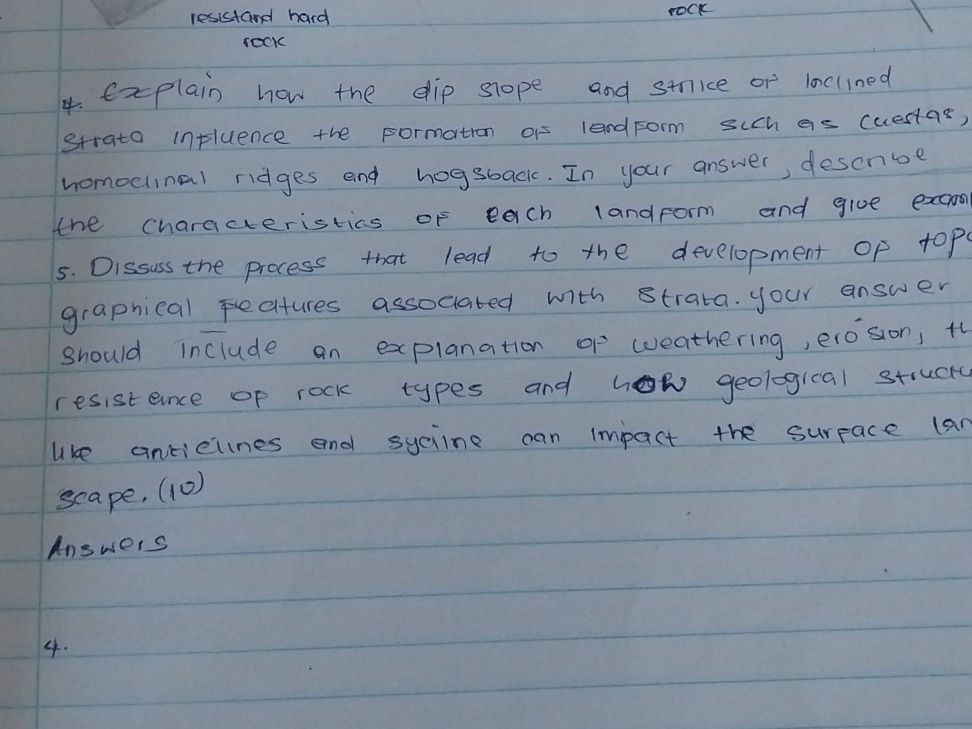 4. Explain how the dip slope and strike of | StudyX