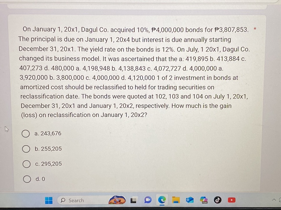 On January 1, 20x1, Dagul Co. acquired 10%, | StudyX