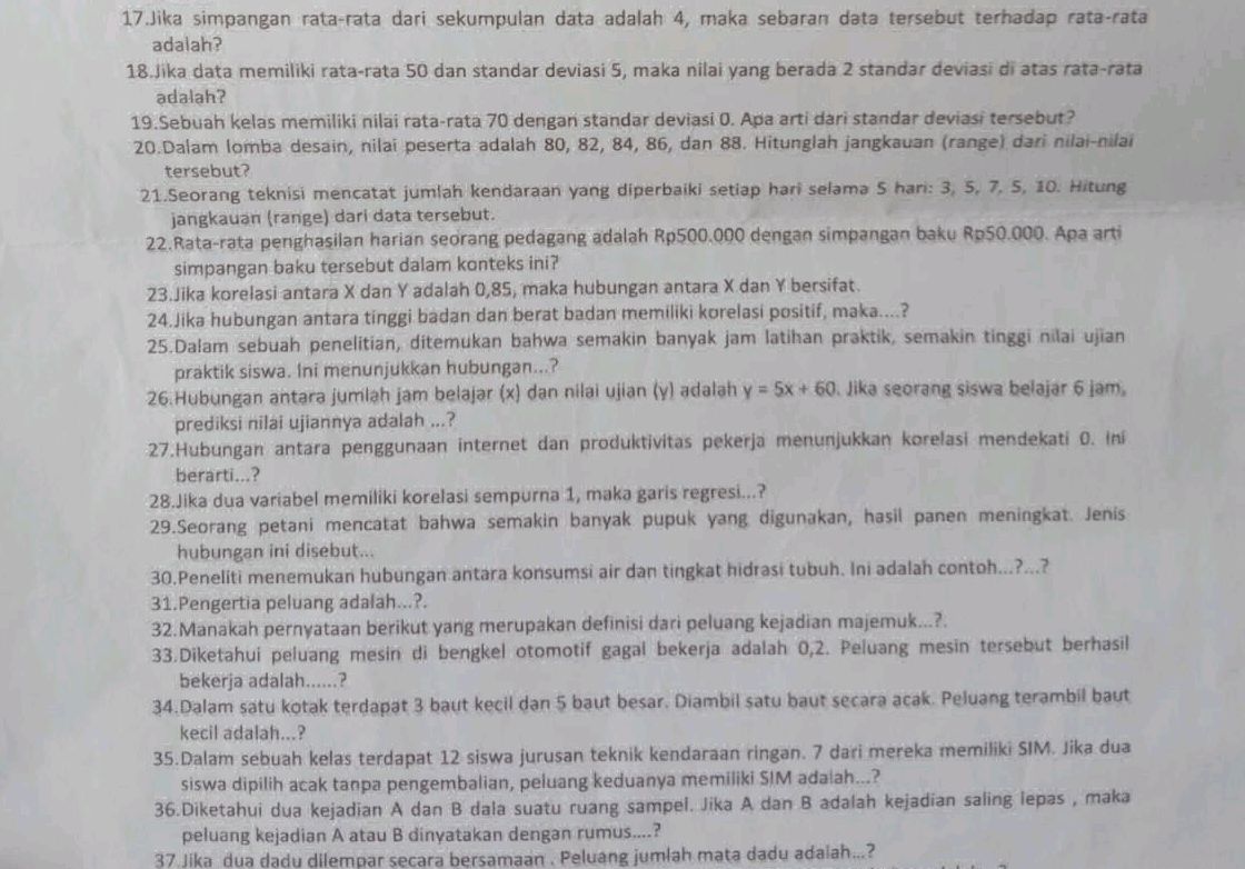 17. Jika simpangan rata-rata dari sekumpulan | StudyX