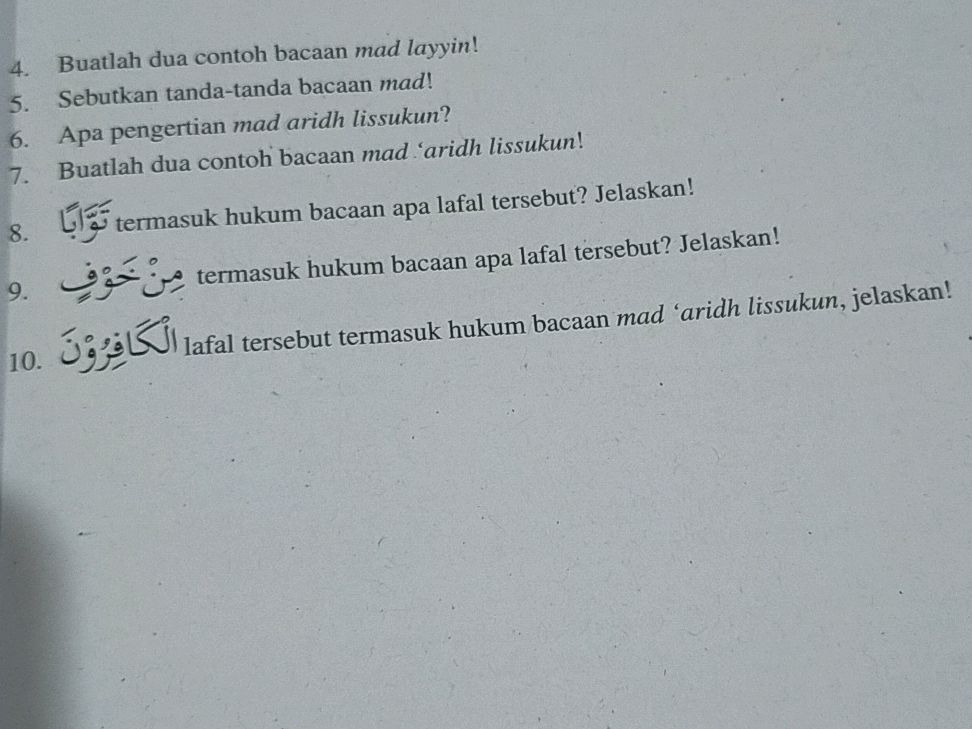 4. Buatlah dua contoh bacaan mad layyin! 5. | StudyX