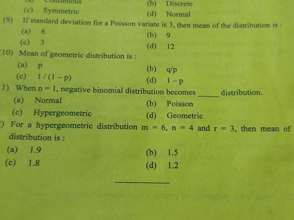 (9) If standard deviation for a Poisson | StudyX